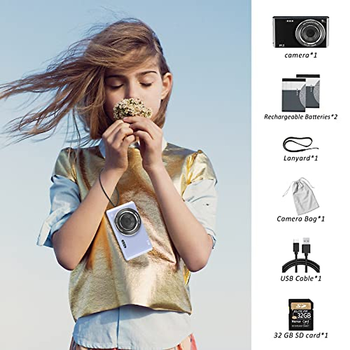 Digital Camera 4K 44MP with 32GB SD Card, 2.4 Inch Point and Shoot Camera with 16X Digital Zoom, Compact Mini Camera Kids Camera for Teens Boys Girls Adults Students Seniors(DC6-X3 Purple1)