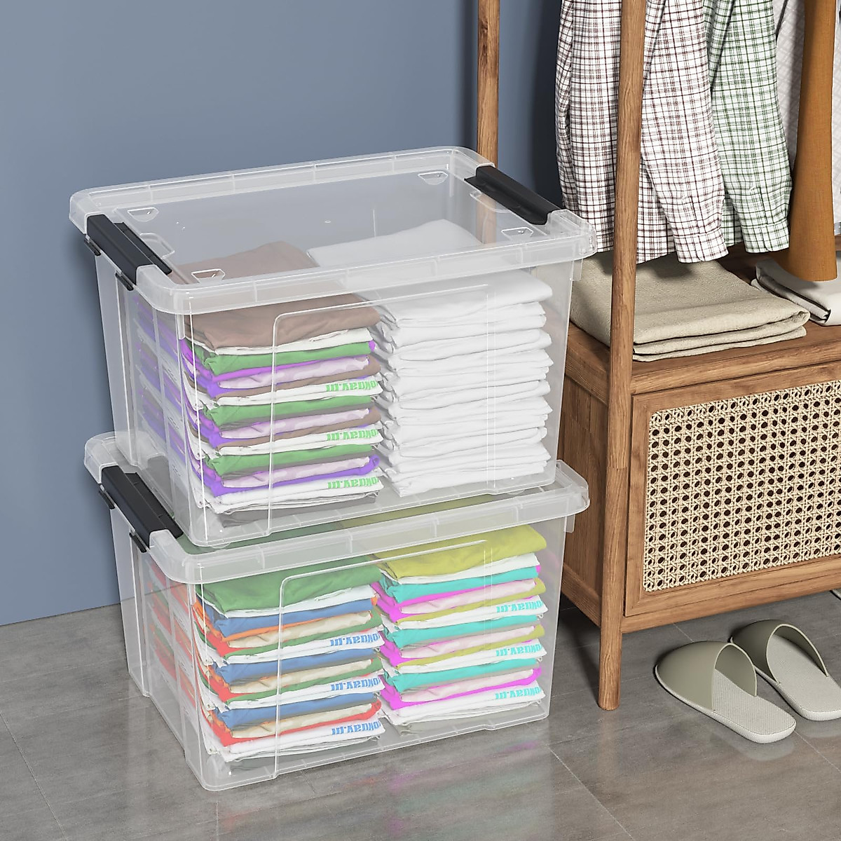 Vadidiya 50 Quart Large Clear Storage Box with Wheels, 4-Pack Clear Plastic Storage Bin with Lids