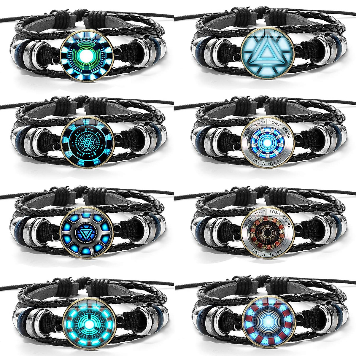 AOASK 8Pcs Iron Men Heart Leather Wrap Bracelets Women Men