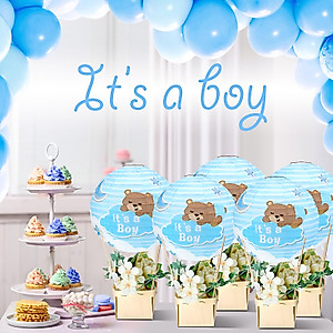 Baquler 12 Sets Baby Shower Decorations Hot Air Balloon Table Centerpieces DIY Paper Lanterns It's a Boy Bear Paper Lantern for Baby Shower Gender Reveal Wedding Bridal Shower Birthday Party Supplies