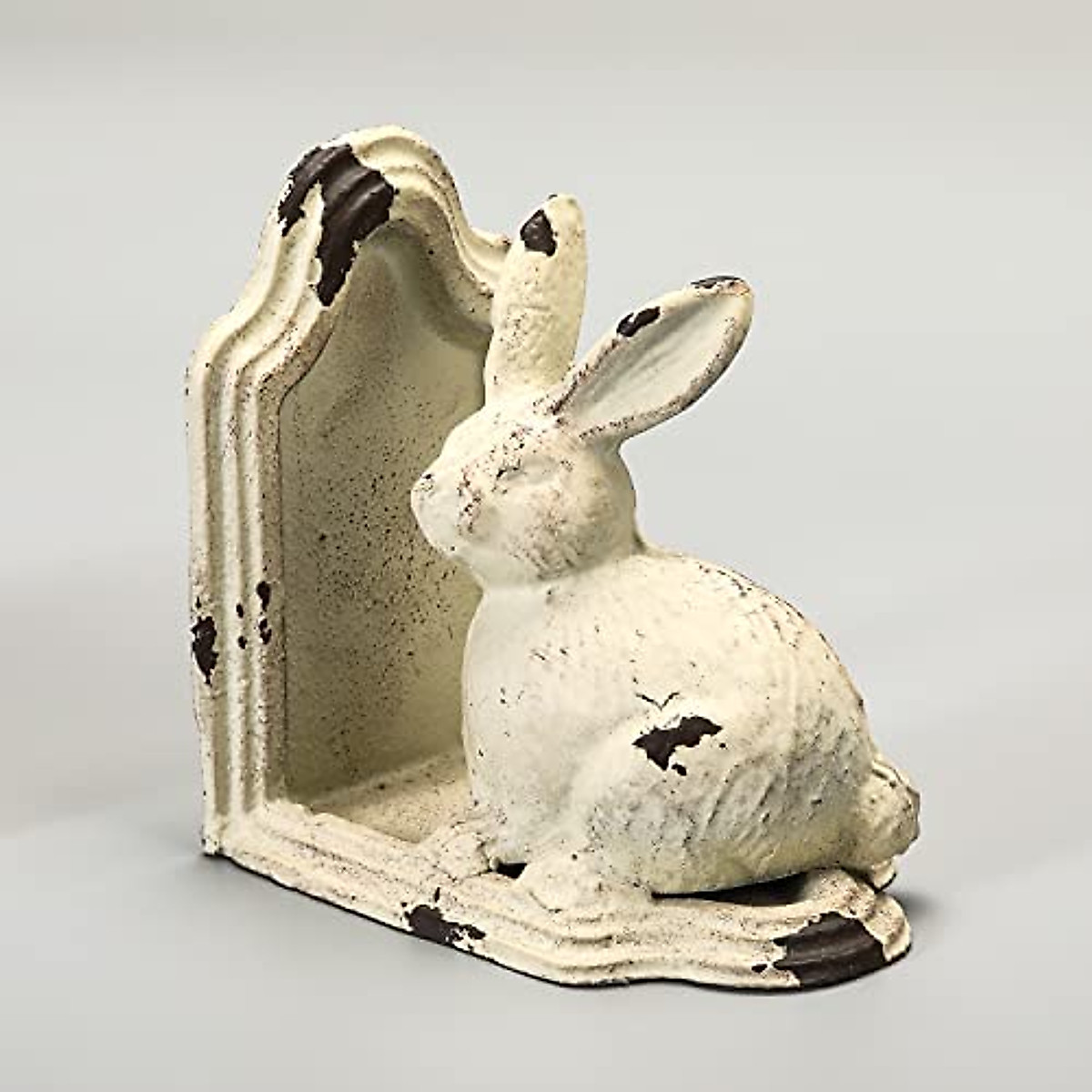 Retrome Rabbit Bookends, 1 Pair Bunny Book Ends, Distressed White