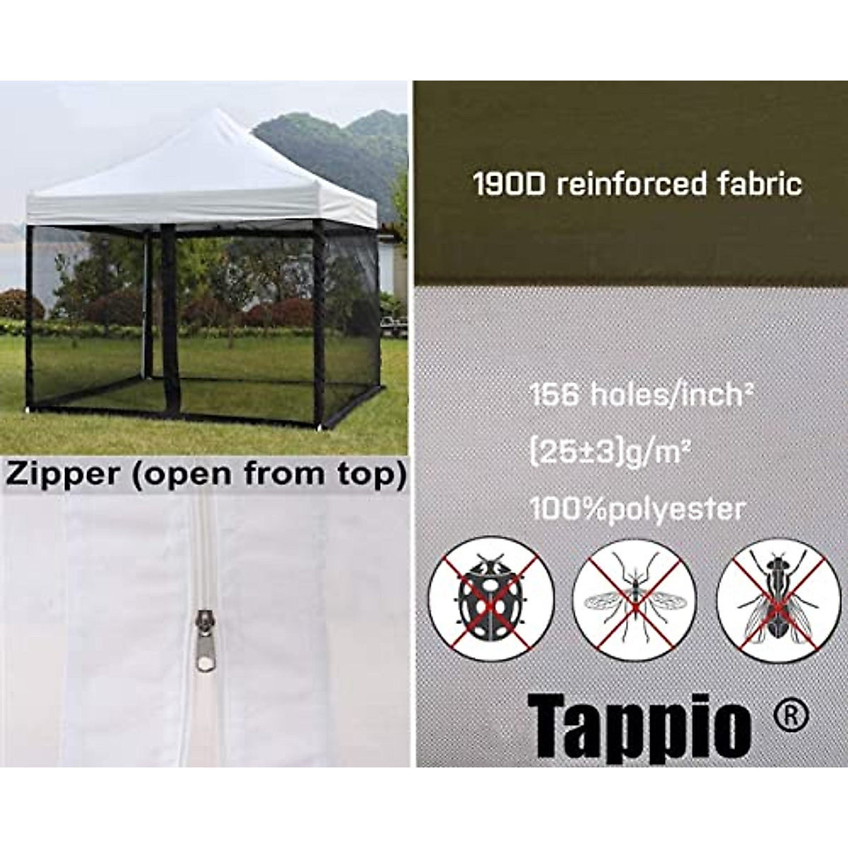 Tappio Mosquito Net with Zipper for Outdoor Camping Mosquito Net DIY Canopy Screen Wall Outdoor Mosquito Net for 10 x 10' Patio Gazebo and Tent (Only Mosquito Net Outdoor Tent Not Including)