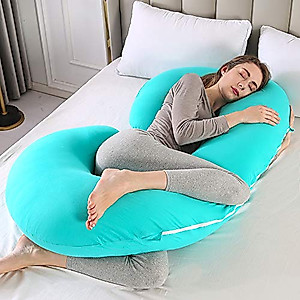CDEN Pregnancy Pillow, C Shaped Full Body Pillow 52", Maternity Pillow Support for Back, Legs, Neck, HIPS for Pregnant Women with Removable Washable Jersey Cover(Lakeblue)
