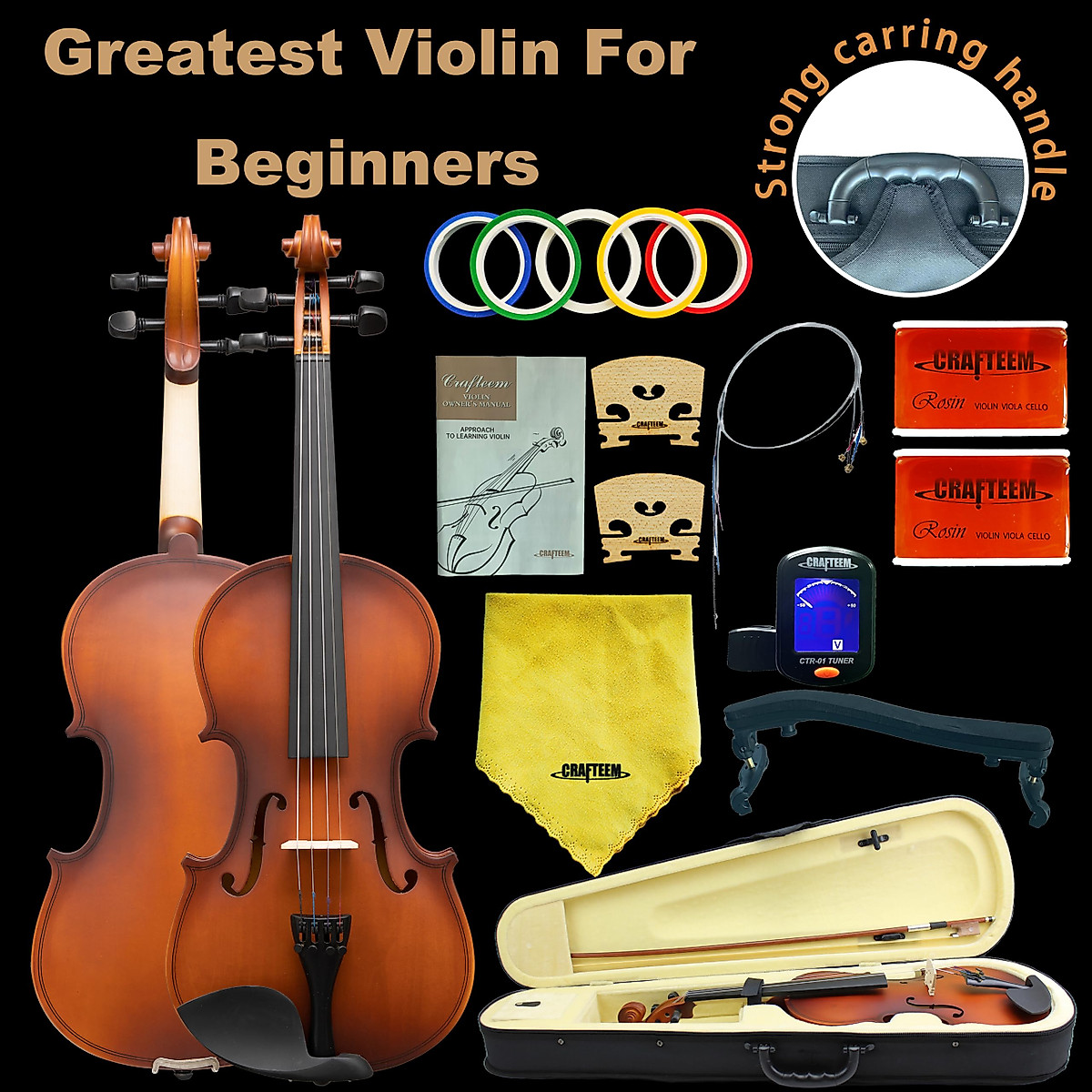 Crafteem Handcrafted Premium Violin Outfit for Kids Beginner, Student, and Adults -Perfect Your Sound and Unlock Your Musical Potential with Confidence.