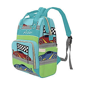 Race Car Personalized Diaper Bag Backpack Tote with Name,Custom Travel Nappy Mommy Bag Backpack
