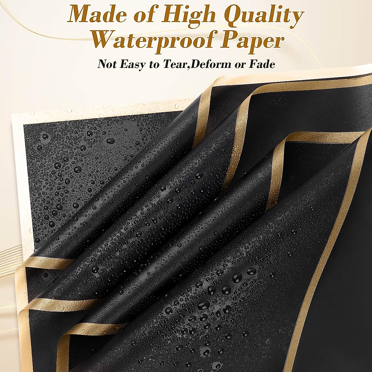 cridoz 20 Sheets Flower Bouquet Wrapping Paper with 12 Pieces Gold Butterfly Decorations for Flower Bouquets, Waterproof Floral Bouquet Wrapping Paper for Flower, Gift Wrapping(Black)