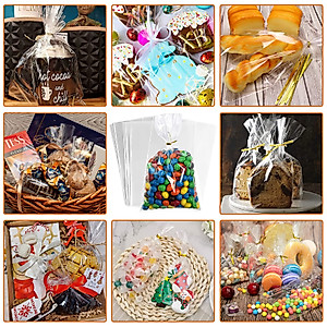 Cellophane Bags, 5 x 9 Inch Clear Treat Gift Bags 100 Pcs with Ties and Bows, Party Favor Candy Bags for Bakery, Popcorn, Cookies, Candies, Dessert
