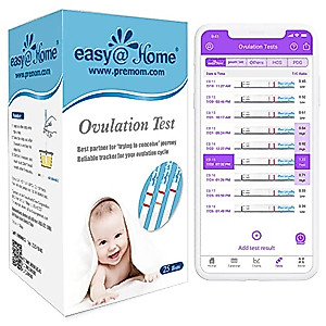 Easy@Home Ovulation Test Strips, 25 Pack Fertility Tests, Ovulation Predictor Kit, Powered by Premom Ovulation Predictor iOS and Android App, 25 LH Strips