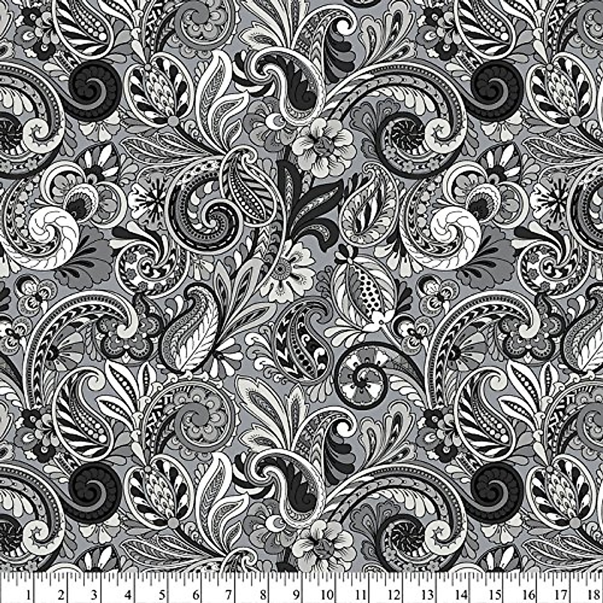 Paisley Floral Grays Cotton Fabric by The Yard