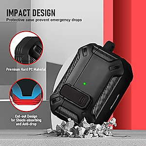 Youskin Airpod Pro Case Secure Lock Clip Case,Carbon Fiber Military Armor Series Full-Body Rugged Hard Shell Airpod Pro Case for Men Women with Keychain,Black