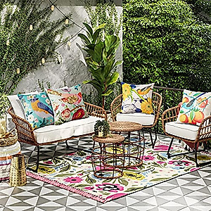 Artscope Set of 4 Decorative Throw Pillow Covers 18x18 Inches, Retro Flowers and Birds Waterproof Cushion Covers, Perfect to Outdoor Patio Garden Living Room Sofa Farmhouse Decor