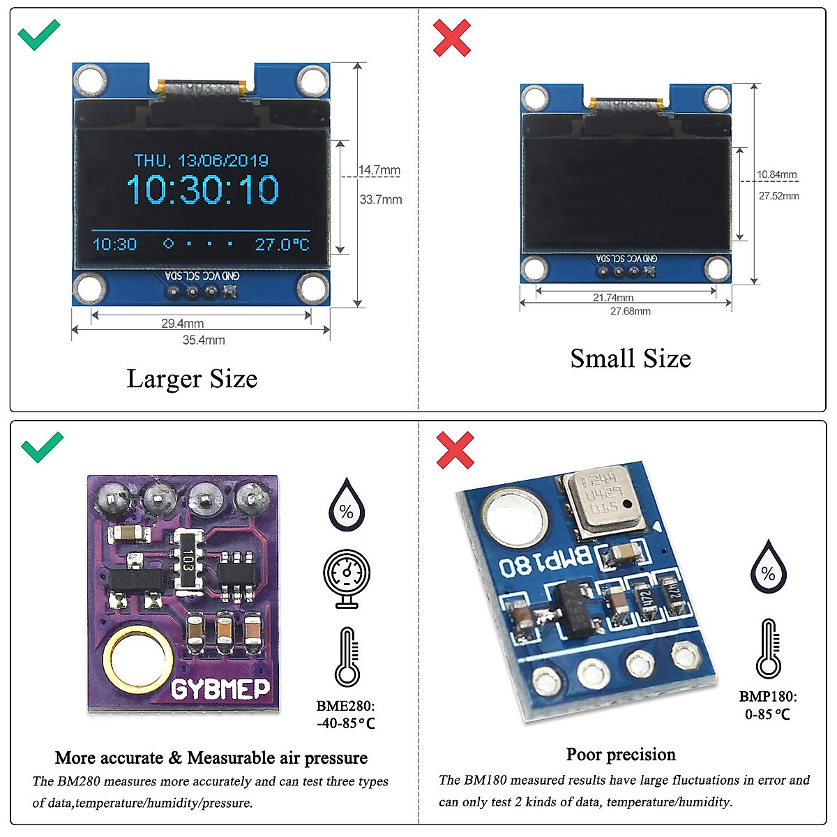 KeeYees WiFi ESP8266 Weather Station Kit for IoT with Tutorial, GY-BME280 Temperature Humidity Atmospheric Pressure Sensor + 1.3" OLED IIC LCD Display + 2 Set Jumper wire