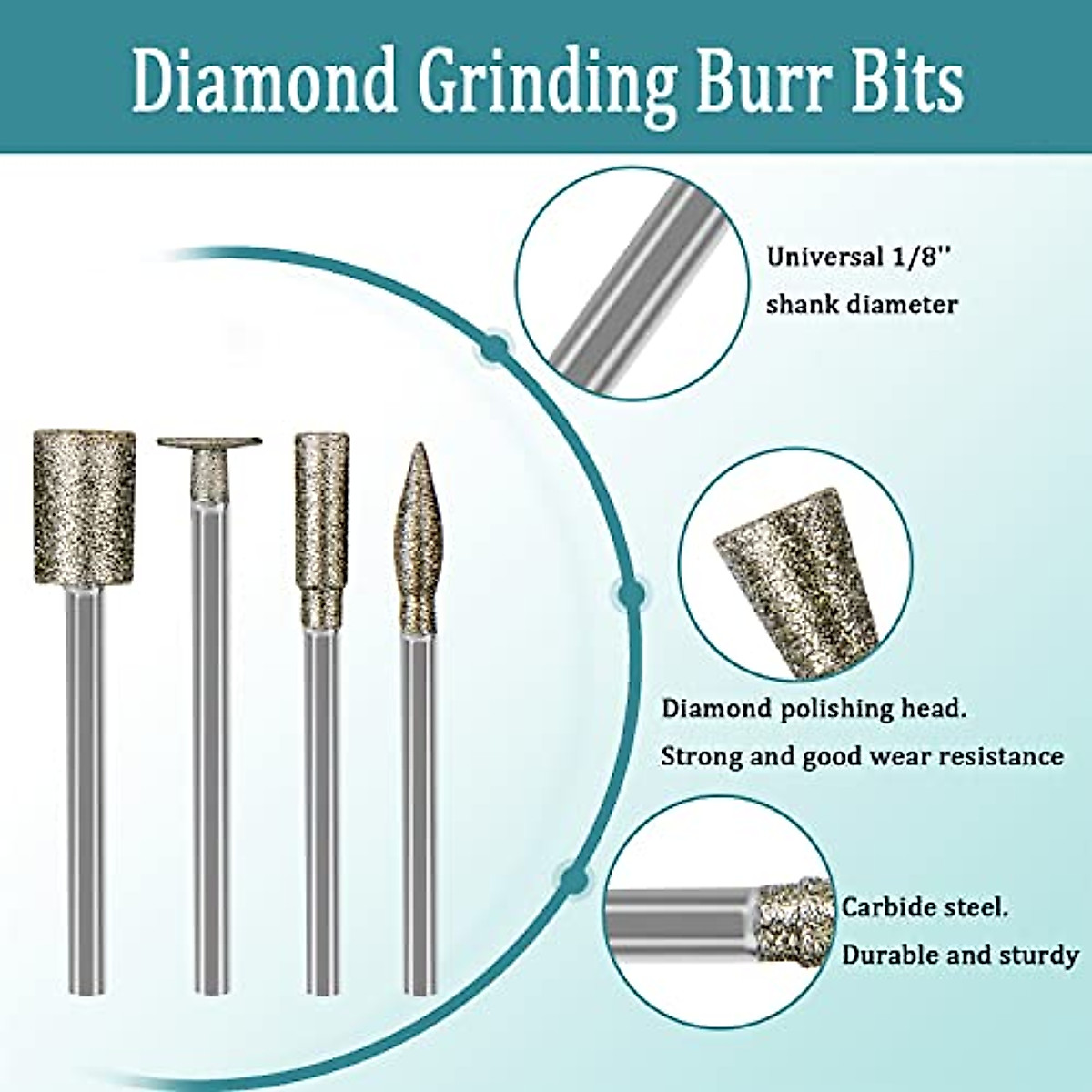 Stone Carving Set Diamond Burr Bits Compatible with Dremel, 20PCS Polishing Kits Rotary Tools Accessories with 1/8’ Shank For Carving, Engraving, Grinding, Stone, Rocks, Jewelry, Glass, Ceramics
