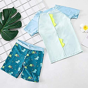 Baby Toddler Boys Two Pieces Swimsuit Set Boys Dinosaur Bathing Suit Rash Guards with Hat UPF 50+ FBA (Green Dinosaur, 2-3 Years)
