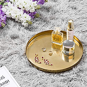 MyGift Brushed Brass Metal Decorative Tray, 11 inch Round Serving Tray - Handcrafted in India