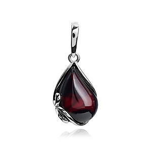 Ian and Valeri Co. Black Cherry Amber Sterling Silver Pendant Necklace 18 Inches