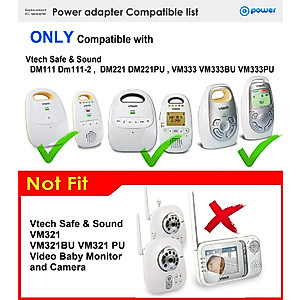 T POWER 6 Feet Ac DC Adapter for VTech Safe Sound Pan DM111 Dm111-2 VM333 VM333BU VM333PU Full Color Video Monitor Camera Power Supply Charger