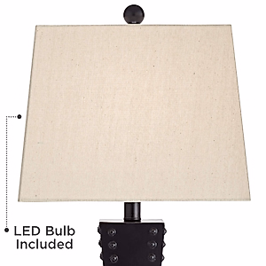 John Timberland Jacob Industrial Rustic Table Lamps 26" Tall Set of 2 with Dimmers Gray Faux Wood LED Tapered Rectangular Shade for Bedroom Living Room House Home Bedside Nightstand Office