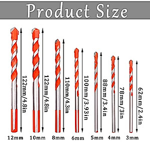 Ruibapa 7PCS(3/4/5/6/8/10/12mm) Orange Ultimate Drill Bit Multi-Function Twist Triangle Drill Bit with Tungsten Carbide Drill Bit for Concrete, Ceramic Tile, Glass, Wood and Plastic P-034