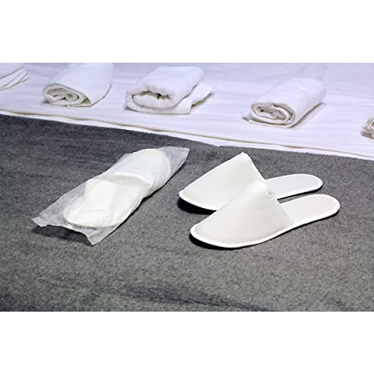 CHOCHILI 5 Pairs Fabric Packed Disposable Hotel Slippers for Airbnb Spa Salon Party Wedding Guests - Fits up to Adult US Men Size 10 & Women Size 11, White