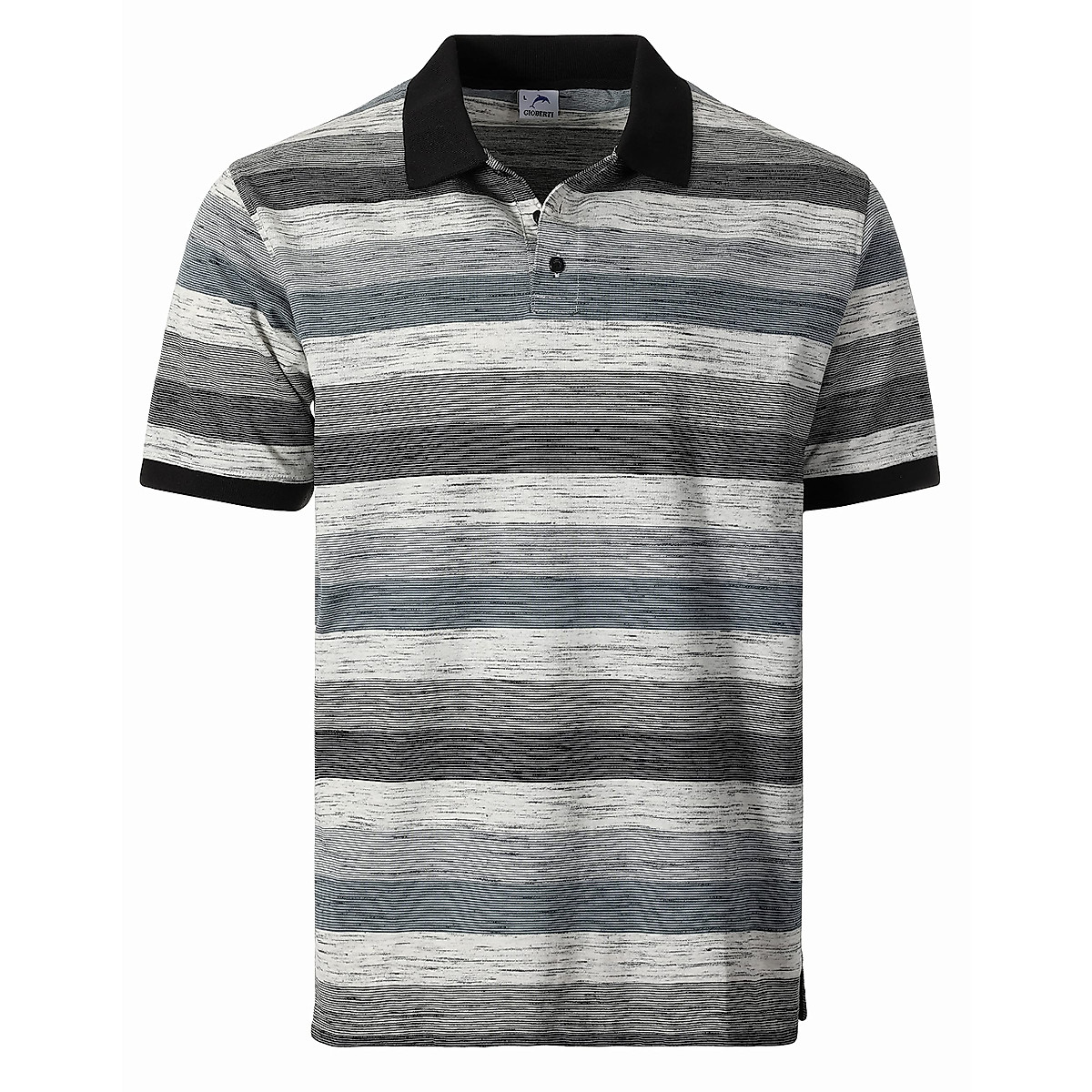 Gioberti Mens Club Stripe Polo Shirt - Short Sleeve, Regular Fit, Yarn Dye, Gray, Size 2XL