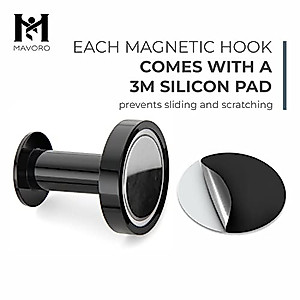 Mavoro Strong Magnetic Hooks for Hanging Coats and Bags. Set of 4 Black Magnet Hooks Heavy Duty Magnets, Neodymium 52 Rare Earth Magnets. Push Pin Style Magnet Hook for Refrigerator, Locker etc