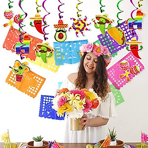 Summer Beach Hanging Swirls, 28Pack Mexican Fiesta Hanging Swirl Decorations, Cinco De Mayo Party Supplies, Taco Twosday Birthday Theme, Taco Party Ceiling Decorations