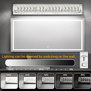 ZUZITO LED Vanity Lights for Bathroom - 30 inch Crystal Modern Vanity Lights - Chrome Bathroom Light Fixtures Over Mirror Cool White Light