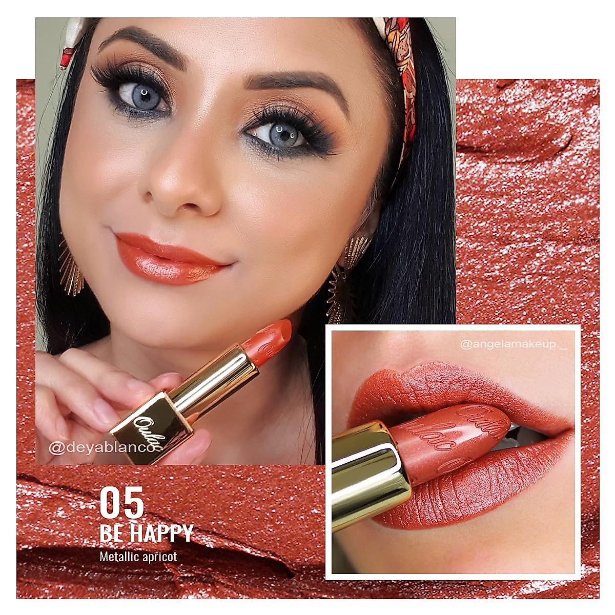 Oulac Coral Orange Lipstick for Women with Metallic 3D Shine Lightweight Hydrating Formula, High Impact Lip Color, Vegan Beauty, Full Coverage Lip Makeup, Be Happy(05)