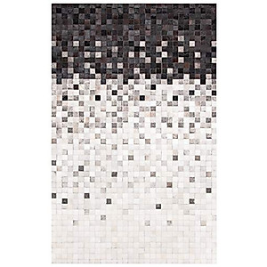 SAFAVIEH Studio Leather Collection 5' x 8' Ivory / Black STL813A Handmade Mid-Century Modern Leather Area Rug