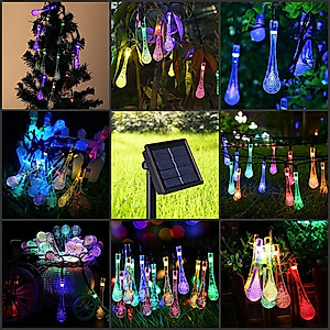 Goodia Solar Outdoor String Lights, 15.7ft 20 LED Water Drop Icicle Ambiance Lighting for Indoor,Bedroom,Patio,Lawn,Landscape,Fairy Garden,Home,Wedding,Holiday,Christmas Tree,Party