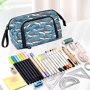 TEAMOMAS Whale Shark Pencil Case Large Pencil Pouch Big Pencil Box Pen Bag Organizer Pencil Bags with Zipper for Adults Girls Kids Boys School 074