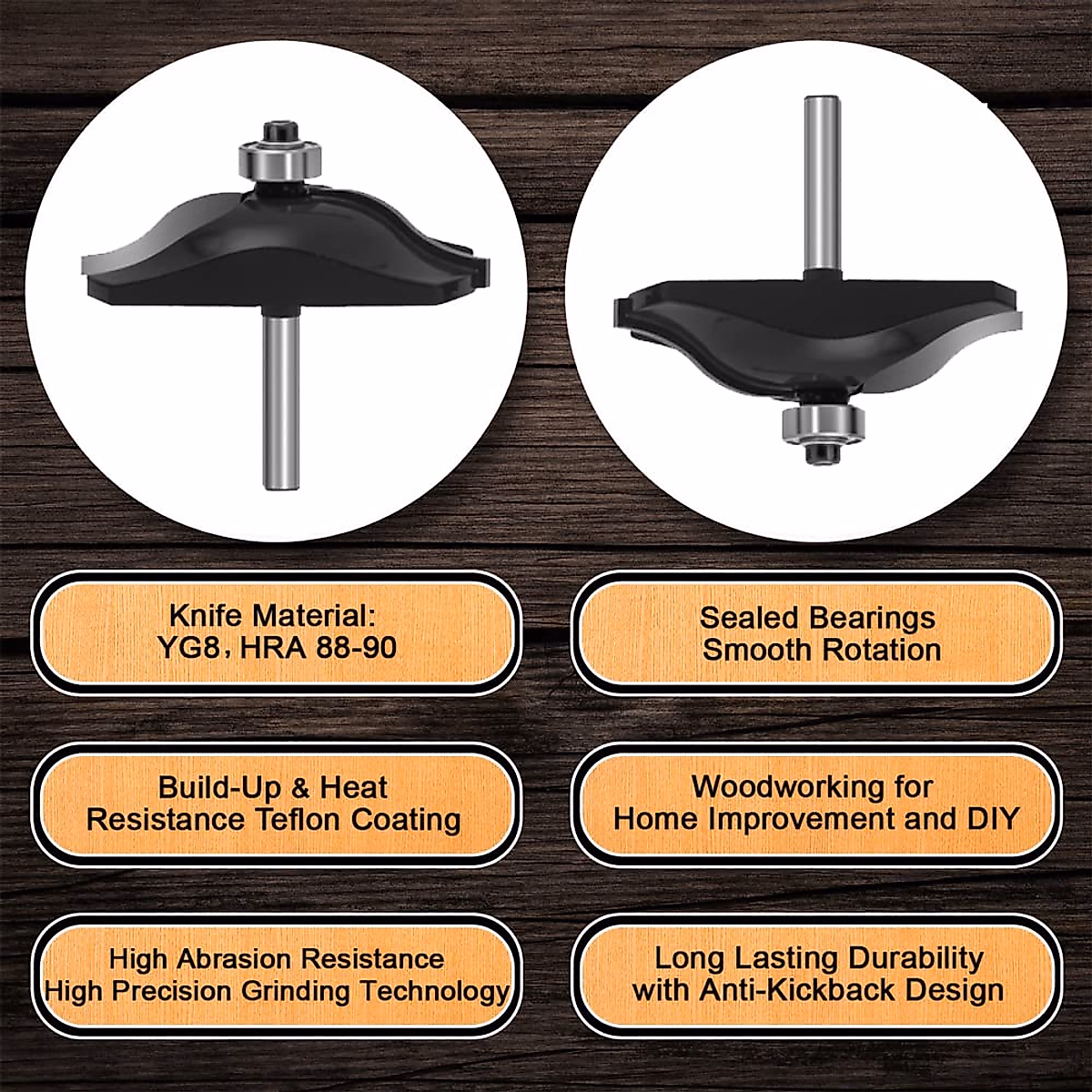 LEATBUY 3PCS Router Bit Set 1/4-Inch Shank, Round Over Raised Panel Cabinet Door Ogee Rail and Stile Router Bits, Woodworking Wood Cutter, Wood Carbide Milling Tool(1/4-Line)