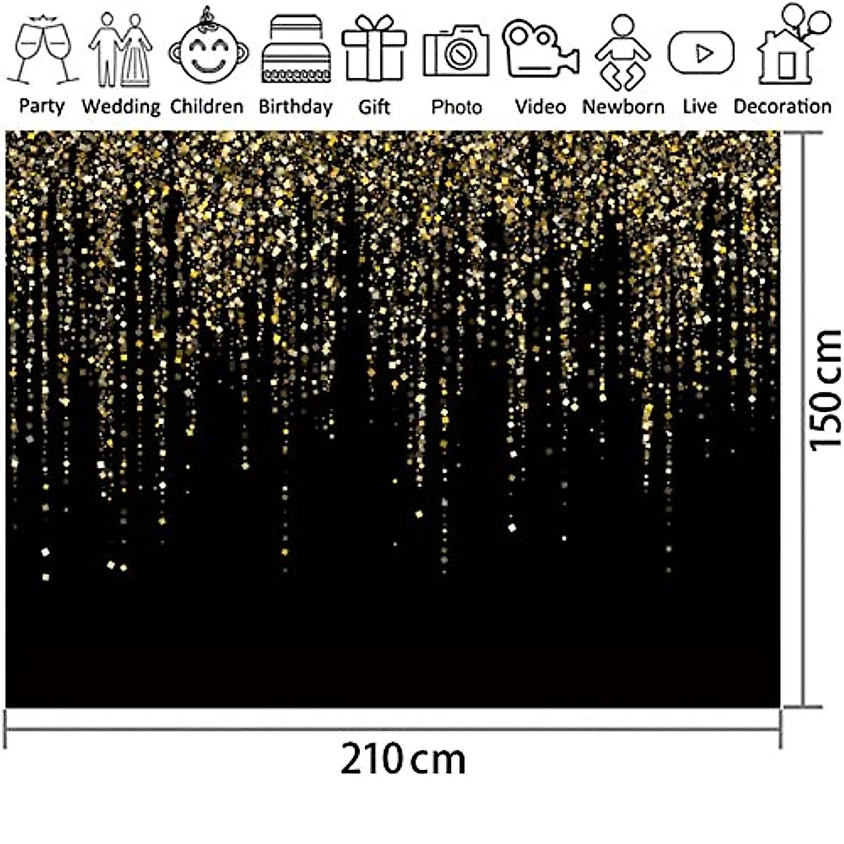 MAQTT 82" x 60" Black and Gold Bokeh Party Backdrop Photo Black and Gold Glitter Bokeh Sequin Spots Birthday Anniversary Photography Background Golden Sparkle Banner Photo Baby Bath Decoration