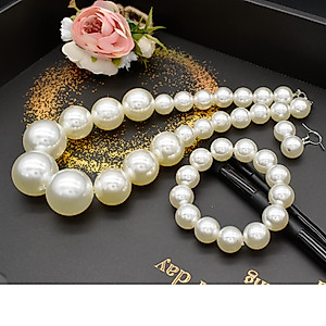 utop JNF Hand made Pearl Statement Necklace for Women Rhinestone Multilayer Crystal Necklaces Chunky Pearl Necklace Large Pearl Necklace and Earrings Set for Mother Mom's gift