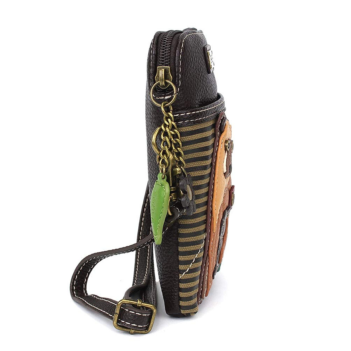 CHALA Cell Phone Crossbody Purse-Women PU Leather/Canvas Multicolor Handbag with Adjustable Strap - Two Bears - olive stripe