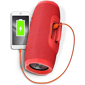JBL Charge 3 Waterproof Portable Bluetooth Speaker, includes Microfiber Cleaning Cloth - Red