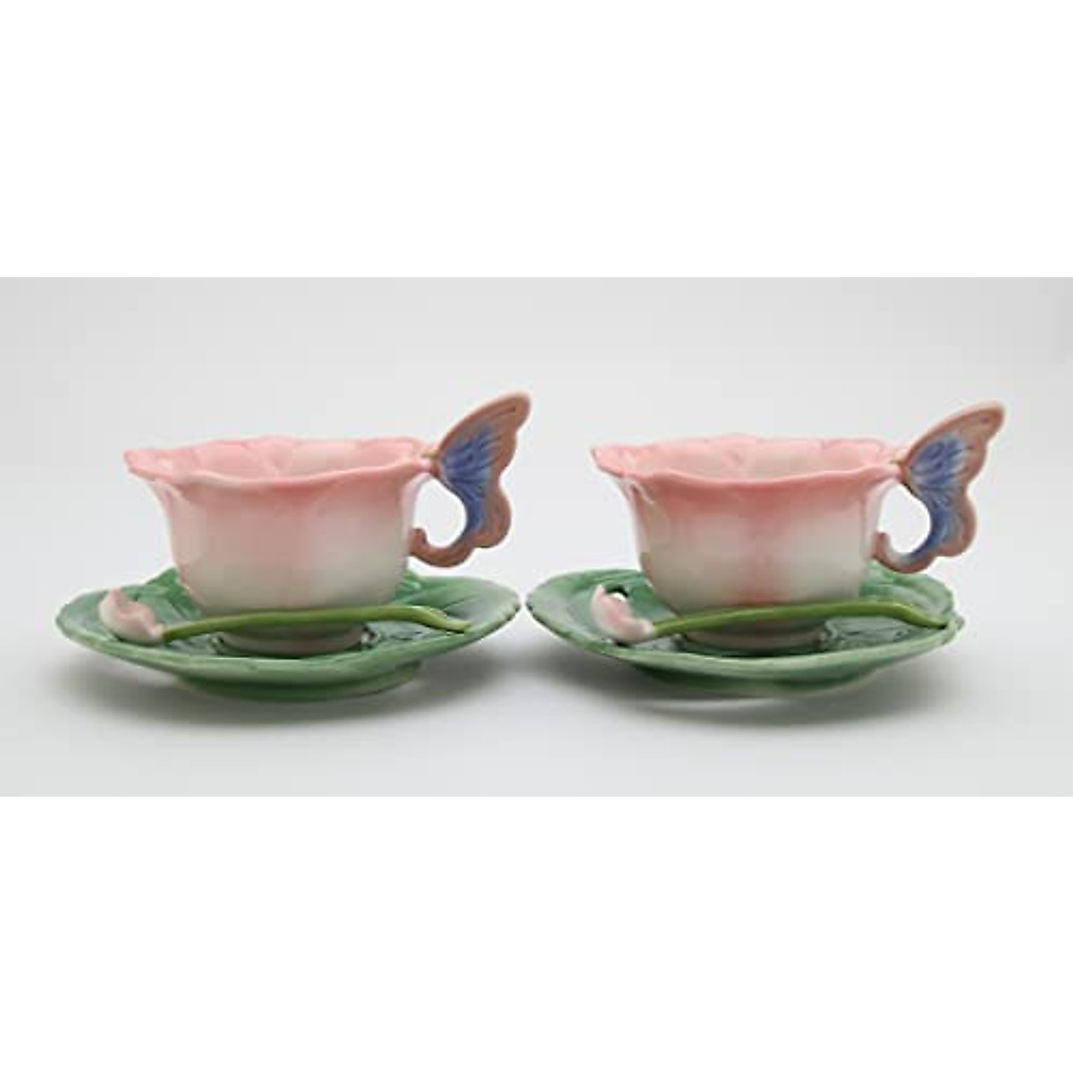 Cosmos Gifts Ceramic Rose Cup and Saucer, Set of 2