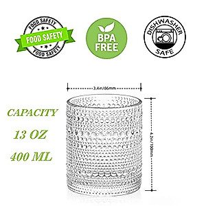 Amzcku Vintage Drinking Glass Set of 6 Kitchen Glasses Cup（13 OZ），for Water，Cocktail，Milk，Juice and Beverage.…