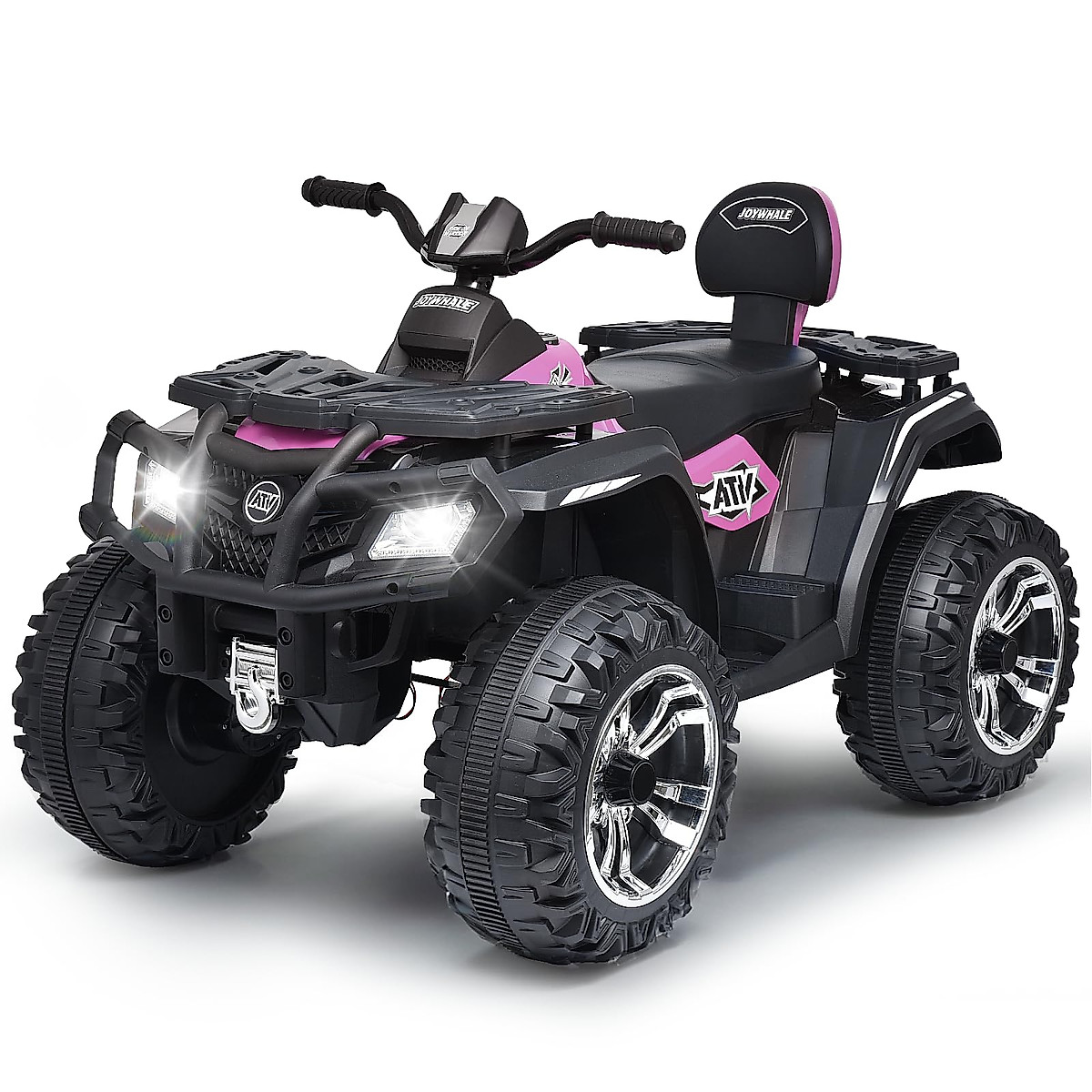 Joywhale 24V 2-Seater Ride on ATV 4WD Quad Powerful 4-Wheeler Electric Car for Big Kids, with 400W Strong Engine, 9AH Large Battery, Metal Suspension, Soft Braking, Music & Bright Headlights, Pink