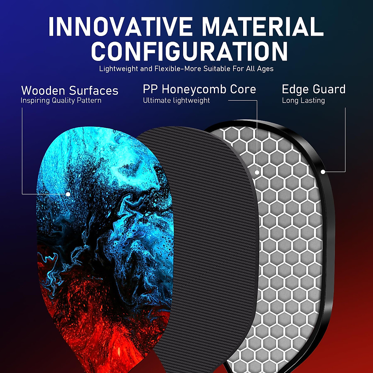 CELLOOK Pickleball Paddles Set of 4, Wooden & Honeycomb Core Pickle Ball Rackets, 4 Pickle Balls, 4 Cooling Towels & Pickleball Bag, Gifts for for Adults Kids Beginners (Dazzling)