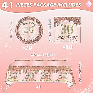 41Pcs 30th Birthday Decorations for Women, Rose Gold Birthday Party Supplies Include 20Pcs Plates 20Pcs Napkins and 1Piece Tablecloth, Pink 1993 Aged Birthday Party Tableware for 20 Guests