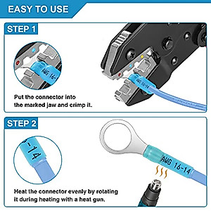 Plustool Crimping Tool for Heat Shrink Connectors AWG22-10, Ratcheting Wire Terminal Crimper - Crimping Pliers - Electrical Crimping Tool