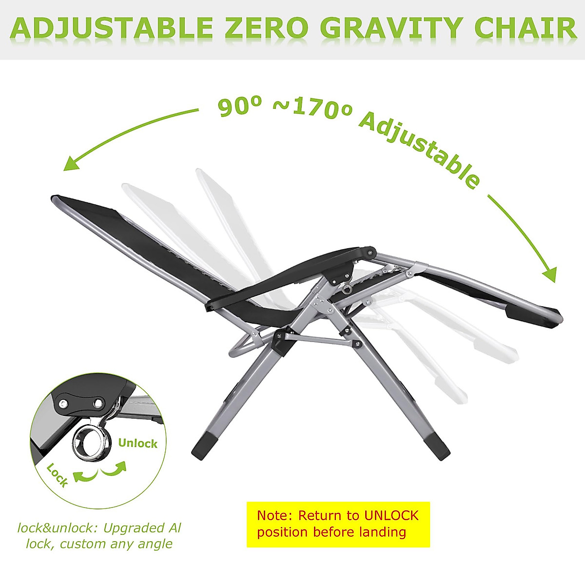 Suteck Oversized Zero Gravity Chair 33In XXL Reclining Camping Chair w/Removable Cushion, Outdoor Lounge Chairs Patio Recliner with Large Cup Holder, Footrest and Padded Headrest, Support 500LBS, Grey