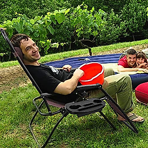 Set of 2 Adjustable Steel Mesh Zero Gravity Lounge Chair Recliners w/Pillows and Cup Holder Trays (Brown)