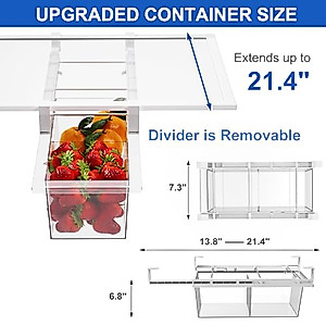 LALASTAR Upgraded Fridge Organizer Drawers, 2-PACK Refrigerator Organization and Storage, Mini Fridge Storage Containers with Handle, Adjustable Length 13.8"-21.4" (with Divider)