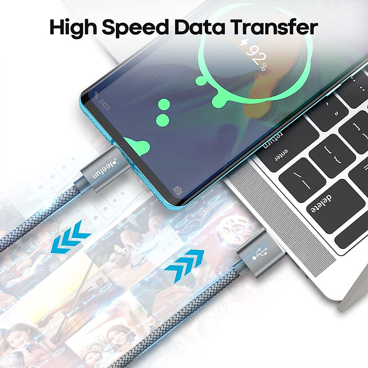 CLEEFUN USB C Cable, USB to USB C Cable Braided, [5 Pack, 3/3/6/6/10 ft] Type C Charger Fast Charging Cable for iPhone 15 Pro Max/Pro/Plus, for Samsung Galaxy S24 S23 S22 S21 S20 Ultra S10, Moto,Pixel