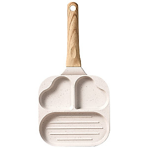 VINTORKY Three in One Pot Kitchen Egg Pan Burger Skillet Pan Japanese Omelette Pan Divided Skillet Daily Use Frying Pan Square Pan 3 Section Pan Griddle Burger Pan Triple Aluminum