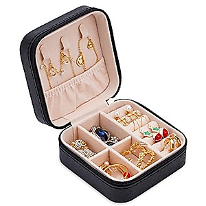 Portable Travel Mini Jewelry Box Leather Jewellery Ring Organizer Case Storage Gift Box Girls Women (4pcs black).