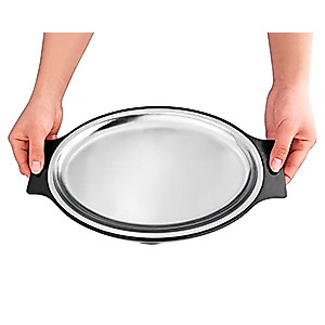 New Star Foodservice 26733 Oval Stainless Steel Sizzling Platter with Insulated Holder, 11.63" x 8", Black